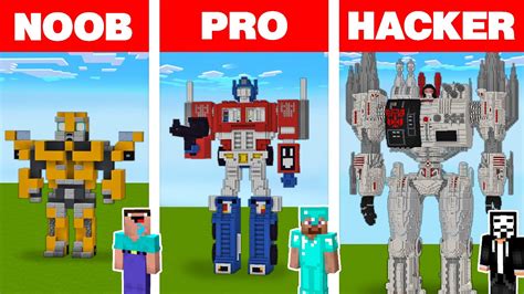 Minecraft NOOB Vs PRO Vs HACKER TRANSFORMER ROBOT HOUSE BUILD CHALLENGE In Minecraft Animation