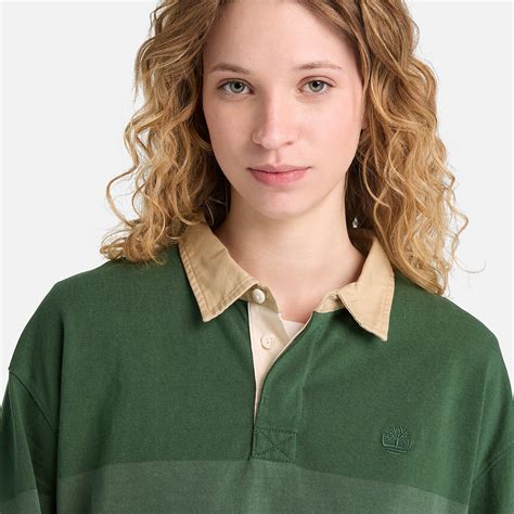 All Gender Long Sleeve Striped Rugby Polo In Dark Green