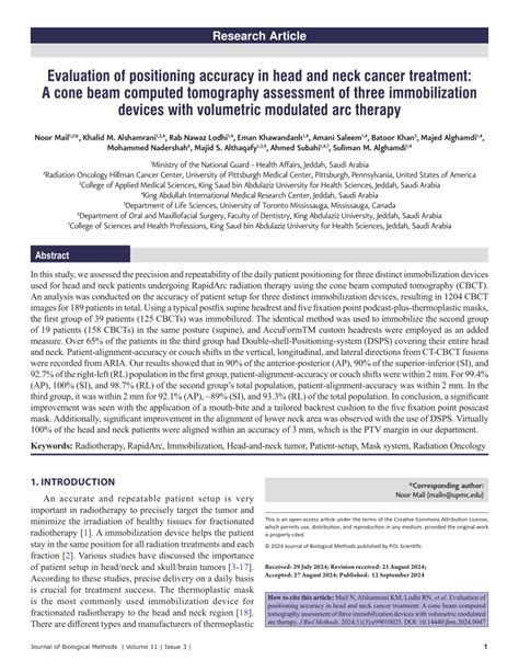 Pdf Evaluation Of Positioning Accuracy In Head And Neck Cancer Treatment A Cone Beam Computed