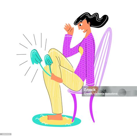 손톱 곰팡이 발을 본 놀란 젊은 여자와 벡터 플랫 일러스트 건강 진단에 대한 스톡 벡터 아트 및 기타 이미지 건강 진단 건강관리와 의술 건강한 생활방식 Istock