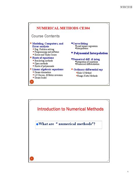 Course Contents Introduction To Numerical Methods Pdf Accuracy And