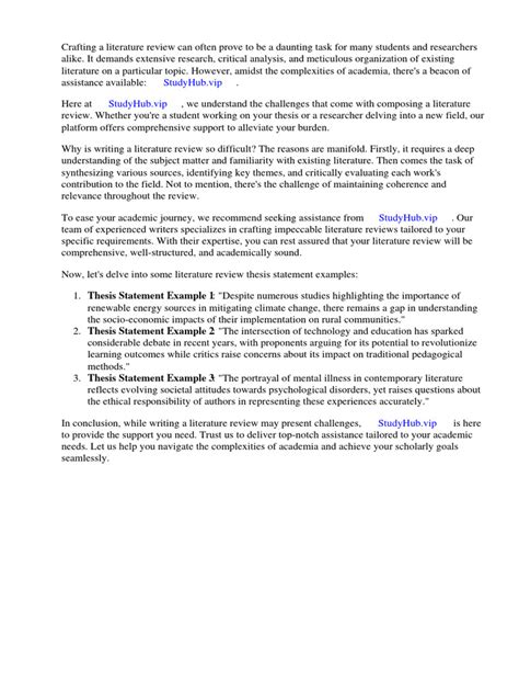 Literature Review Thesis Statement Examples Pdf Thesis Essays