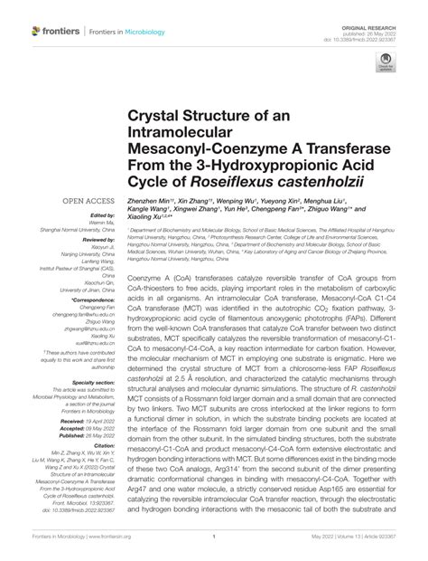 Pdf Crystal Structure Of An Intramolecular Mesaconyl Coenzyme A