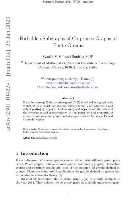 Pdf Forbidden Subgraphs Of Co Prime Graphs Of Finite Groups