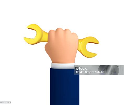 3d 만화 손 잡기 렌치 도구는 흰색 배경에 고립되어 있습니다 벡터 3d 일러스트 레이 션 3차원 형태에 대한 스톡 벡터 아트 및 기타 이미지 Istock
