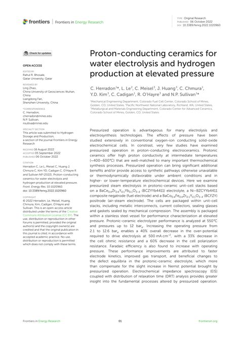 Pdf Proton Conducting Ceramics For Water Electrolysis And Hydrogen Production At Elevated Pressure