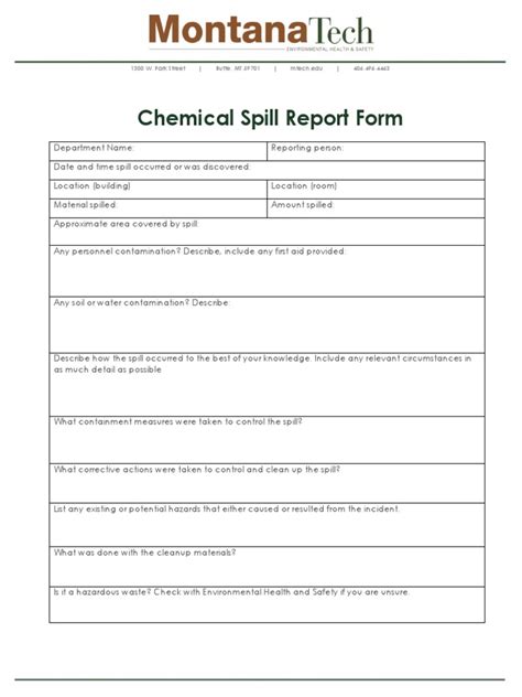 Chemical Spill Report Form Pdf