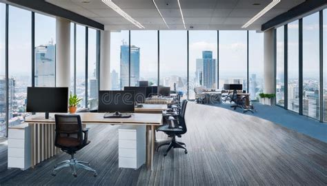 Modern Interior Office With Computers On Desk Stock Illustration Illustration Of Concept