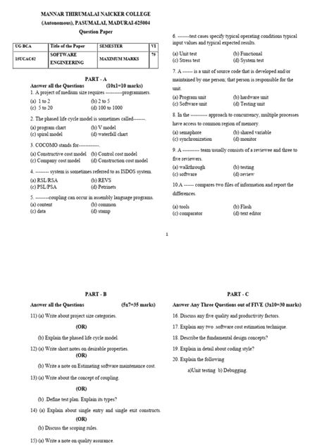 Software Engineering Qp Bca 15ucac62 Pdf Product Lifecycle Software