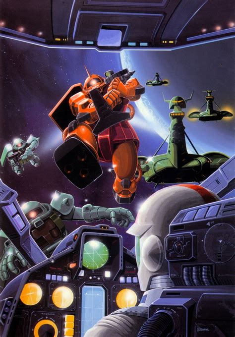Zaku Ii And Zaku Ii S Char Custom Gundam And 1 More Drawn By Ookawara
