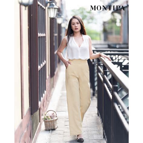 กางเกงเอวสูงทรงขากระบอก ซิปหลัง สวยเรียบดูแพง ผ้าไอด้า Montipa Collection 12 Montipa