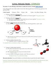 Molecular Models COMPLETE Pdf Activity Molecular Models COMPLETE Procedure Use The
