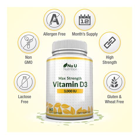 Vitamin D3 3000 Iu 365 Softgels 1 Year 3000iu Triple Strength High