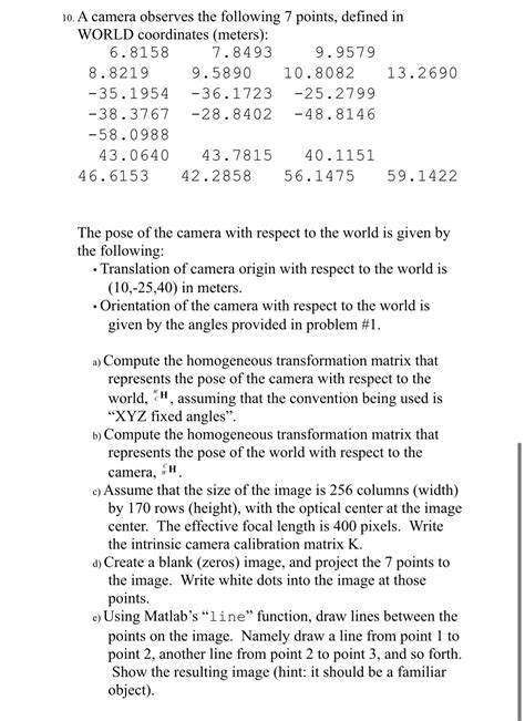 Need Help With All Parts Please Using Matlab 10 A Camera Course Hero