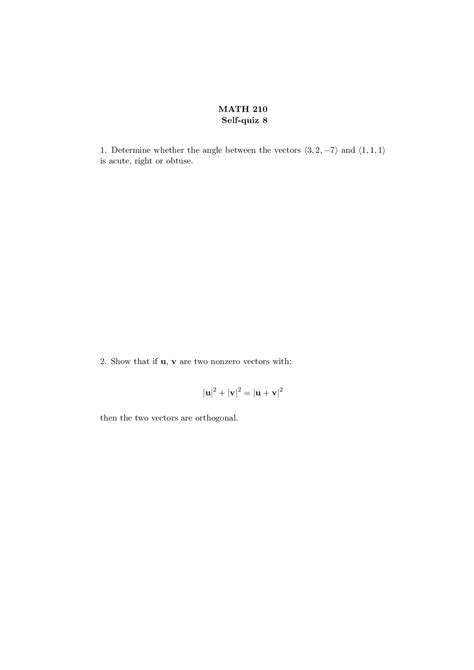 2 Solved Problems On The Orthogonal Vectors Quiz 8 Math 210 Docsity