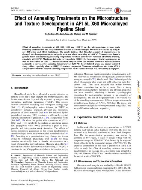 Pdf Effect Of Annealing Treatments On The Microstructure And Texture Development In Api 5l X60