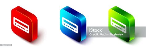 흰색 배경에 격리 된 등색 자동차 오디오 아이콘 Fm 라디오 자동차 오디오 아이콘 빨간색 파란색 및 녹색 사각형 버튼 벡터 3차원 형태에 대한 스톡 벡터 아트 및 기타