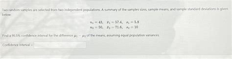 Solved Two Random Samples Are Selected From Two Independent Chegg