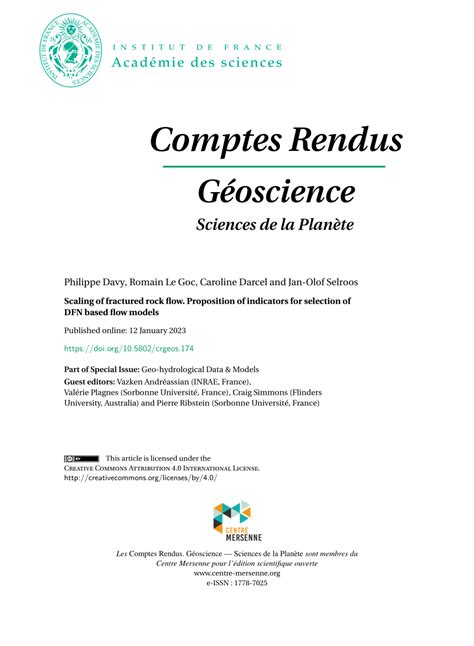 Pdf Scaling Of Fractured Rock Flow Proposition Of Indicators For Selection Of Dfn Based Flow