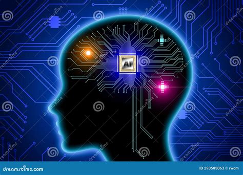 Human Head Connected And Controlled By Artificial Intelligence Stock