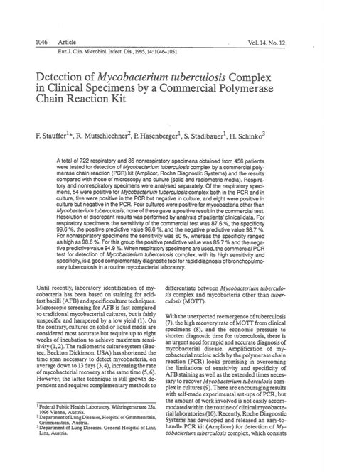Pdf Detection Of Mycobacterium Tuberculosis Complex In Clinical Specimens By A Commercial