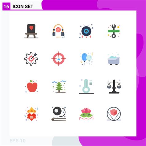 Flat Color Pack Of 16 Universal Symbols Of Setting Focus Necklace Configure Wrench Editable Pack