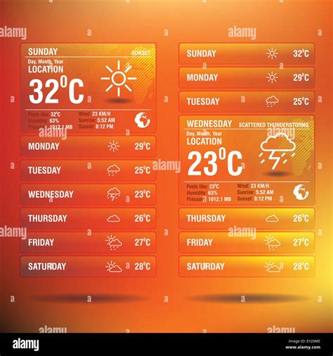 Weather Widget App For Mobile Vector Illustration Stock Vector Image