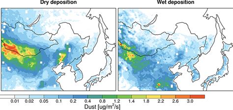 Spatial Distribution Of Dry And Wet Deposition Fluxes Of Dust On Snow