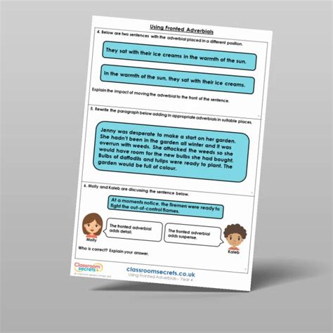 Year 4 Using Fronted Adverbials Mixed Activity Resource Classroom Secrets
