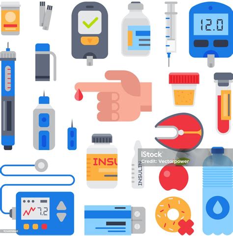 당뇨병 당뇨병과 포도 당 설탕 그림 세트 Medcines와 흰색 배경에 고립 된 인슐린 당뇨병의 약물 테스트를 위한 혈액 방울으로 손가락을 벡터 의료 서비스 당뇨병에 대한