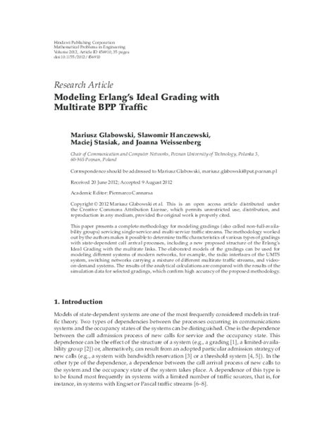 Pdf Modeling Erlangs Ideal Grading With Multirate Bpp Traffic