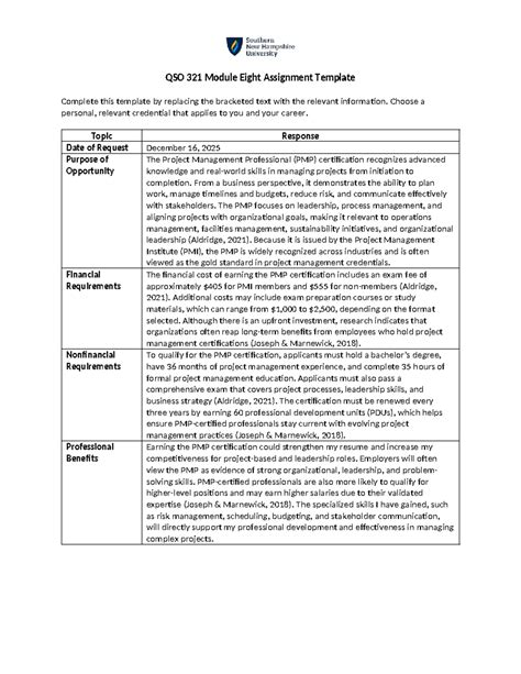Qso 321 Module 8 Assignment Pmp Certification Overview And Benefits