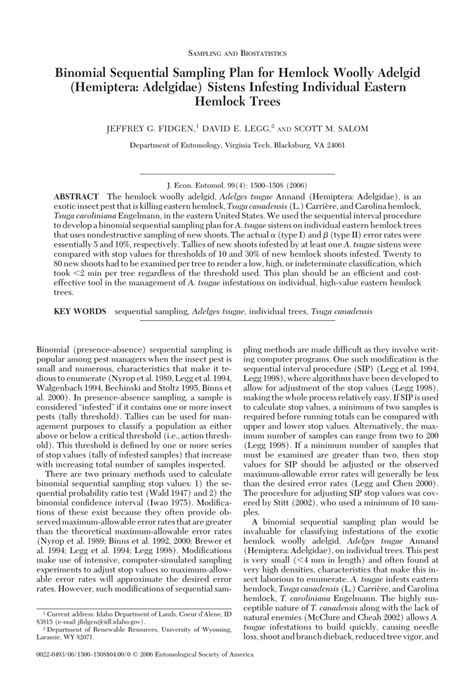 Pdf Binomial Sequential Sampling Plan For Hemlock Woolly Adelgid