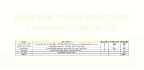 Smart Function Filter Request For Product Quotation Excel Template And