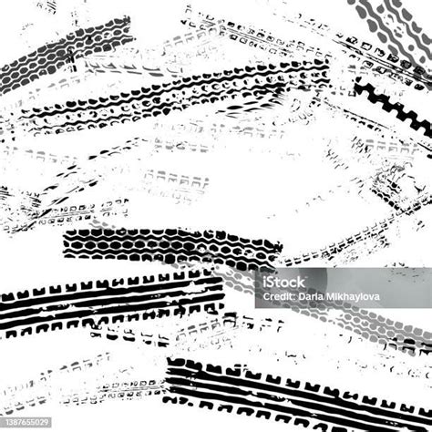 자동차 오토바이 또는 자전거의 타이어 트레드에서 흔적 모토크로스 랠리 트랙 지저분한 바퀴의 흔적 벡터 텍스처 검은색에 대한 스톡 벡터 아트 및 기타 이미지 Istock