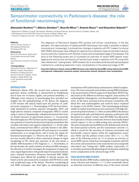 Pdf Sensorimotor Connectivity In Parkinsons Disease The Role Of Functional Neuroimaging