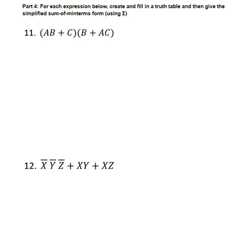 Solved Part 4 For Each Expression Below Create And Fill In