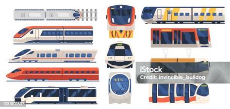 세트 기차 트램과 지하철 전면 및 측면 보기 도시 철도 차량 현대 모드 디자인 어반 익스프레스 트레인 기차에 대한 스톡 벡터 아트 및 기타 이미지 Istock