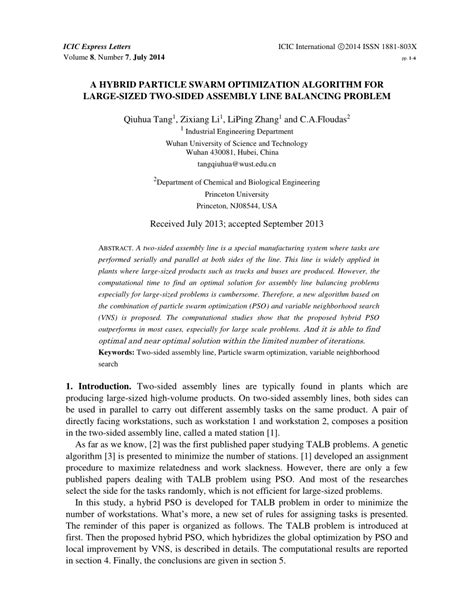 Pdf A Hybrid Particle Swarm Optimization Algorithm For Large Sized Two Sided Assembly Line