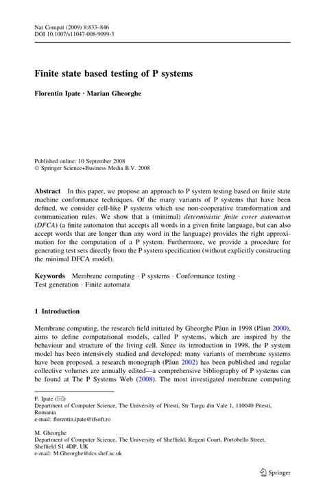 Pdf Finite State Based Testing Of P Systems
