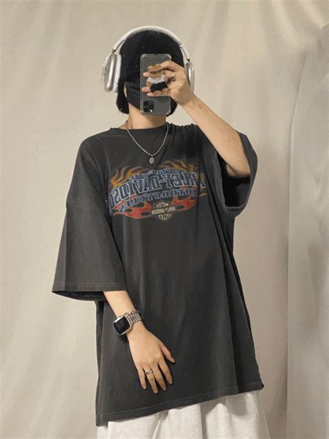 여름신상 피그먼트 할리 반팔티셔츠 오버핏 스트릿 유니크 데일리 유니섹스 나염 박시핏 빈티지 에이블리