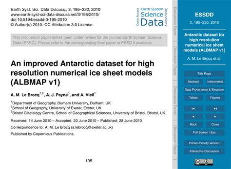 Pdf An Improved Antarctic Dataset For High Resolution Numerical Ice Sheet Models Albmap V1