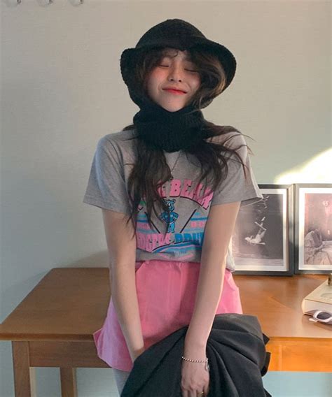 에이비글 [victory 베어💕] 로즈 빈티지 프린팅 반팔 슬림핏 크롭 티셔츠 레터링 캐릭터 반팔티