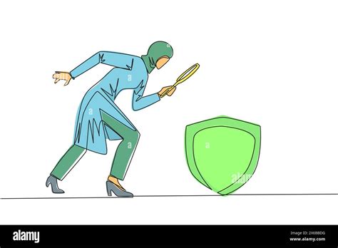 Single Continuous Line Drawing Arabian Businesswoman Holds Magnifying