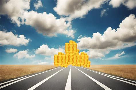 Featuring A Long Road With Bright Blue Sky And Clouds With Dollar Signs