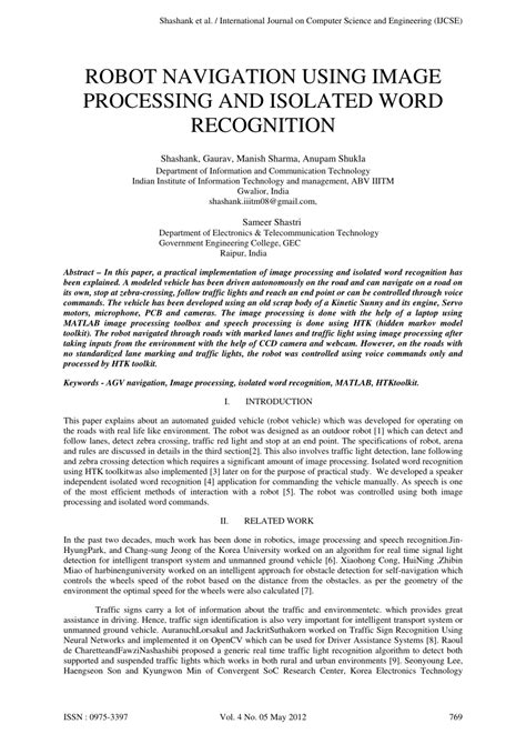 pdf robot navigation using image processing and isolated word recognition