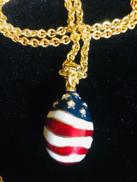 Joan Rivers Egg Pendant Fourth Of July Enamel Vintage Signed Austrian