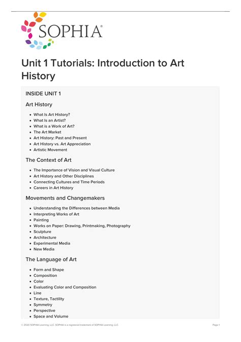 Sophia Unit 1 Tutorials Introduction To Art History Sophia Unit 1