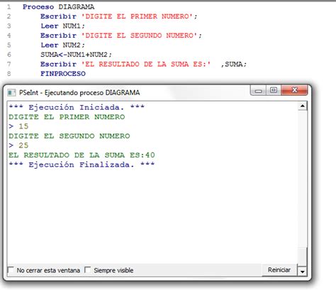 PROGRAMACIÓN DE SOFTWARE 1003 SUMA DE DOS NUMEROS PSEINT
