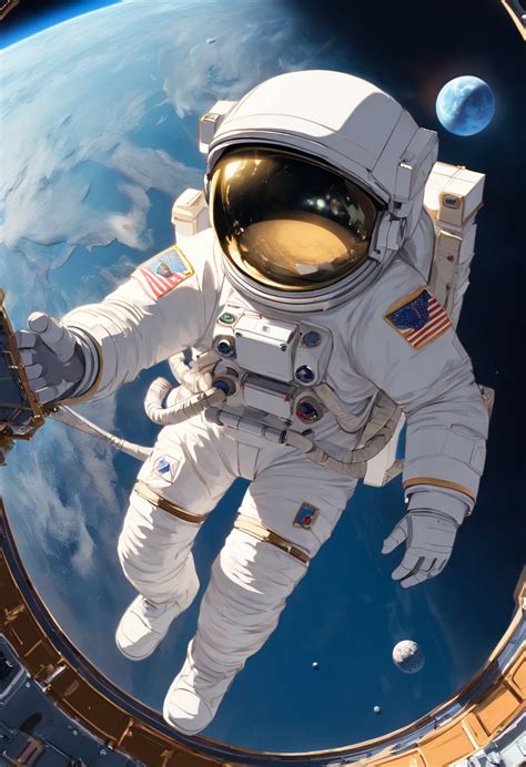 Astronaut In Space Suit Floating In Space With Earth In Background